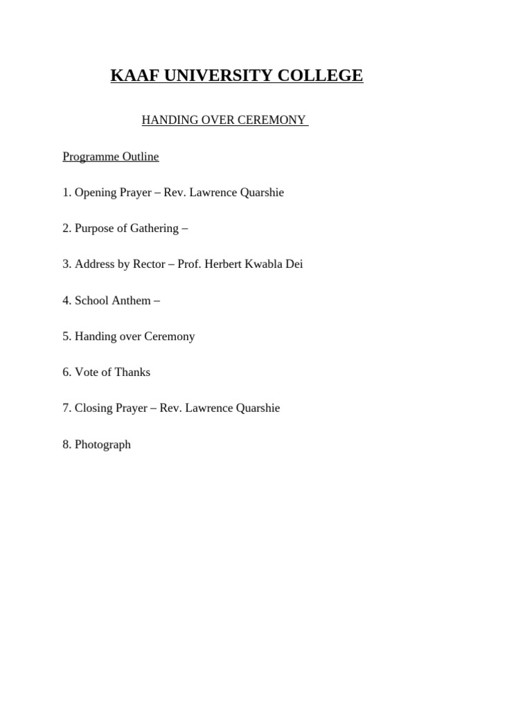KAAF University Handover Ceremony Program | PDF