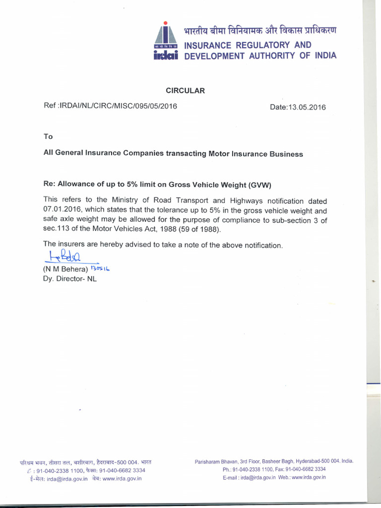 5 % Overloading Is Allowed in Commercial Vehicle IRDA | PDF