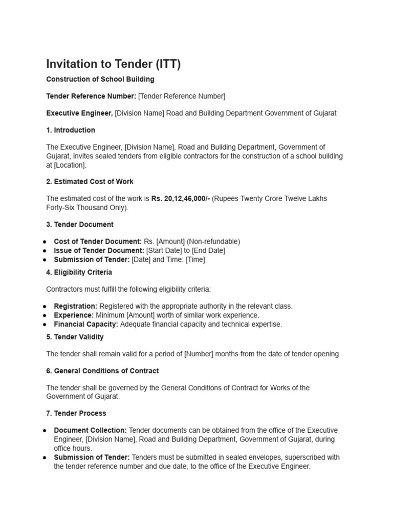 Draft A Tender Notice For Construction of School.. | PDF