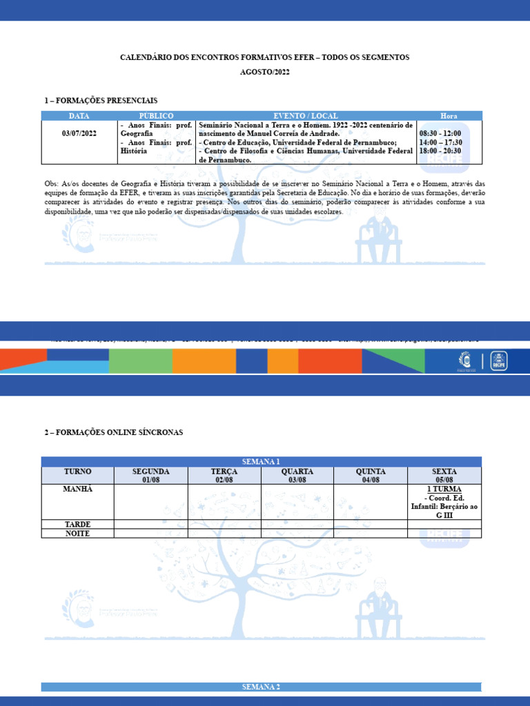 Calendário de Encontros Formativos EFER | PDF | Science