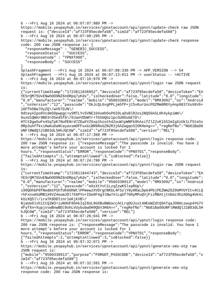 API Login and OTP Verification Logs | PDF | Banking Technology | Banking