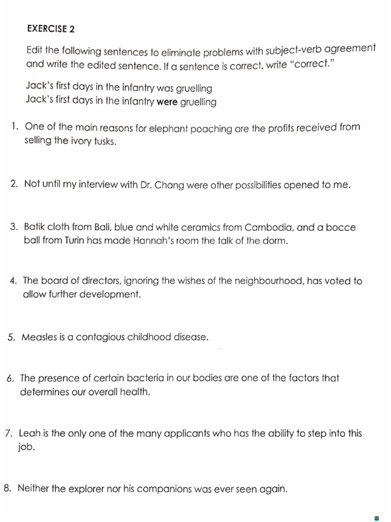 Subject Verb Agreement Assignment 2 | PDF