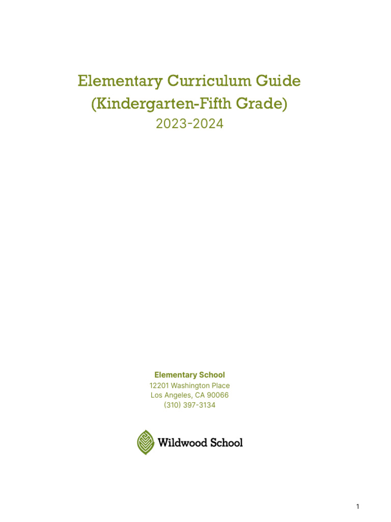 Elementary School Curriculum Guide K-5 2023-2024 | PDF | Reading ...