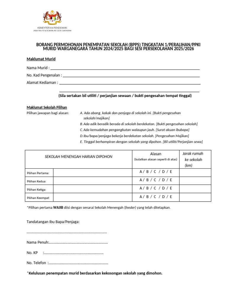 Borang BPPS Tahun 2024 JPNS | PDF
