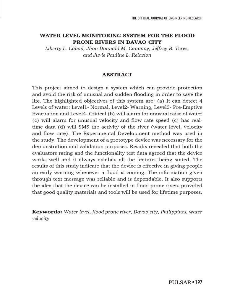 WATERLEVELMONITORINGSYSTEMFORTHEFLOODPRONERIVERSINDAVAOCITY | PDF | Flood