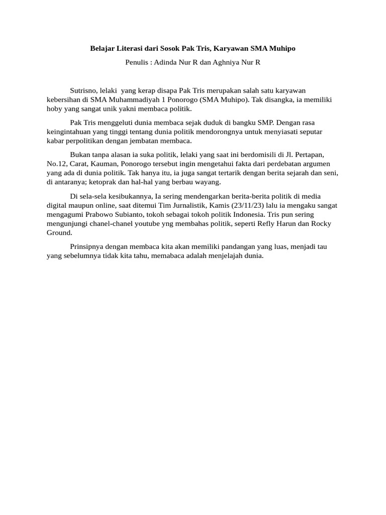 Belajar Literasi dari Sosok Pak Tris | PDF