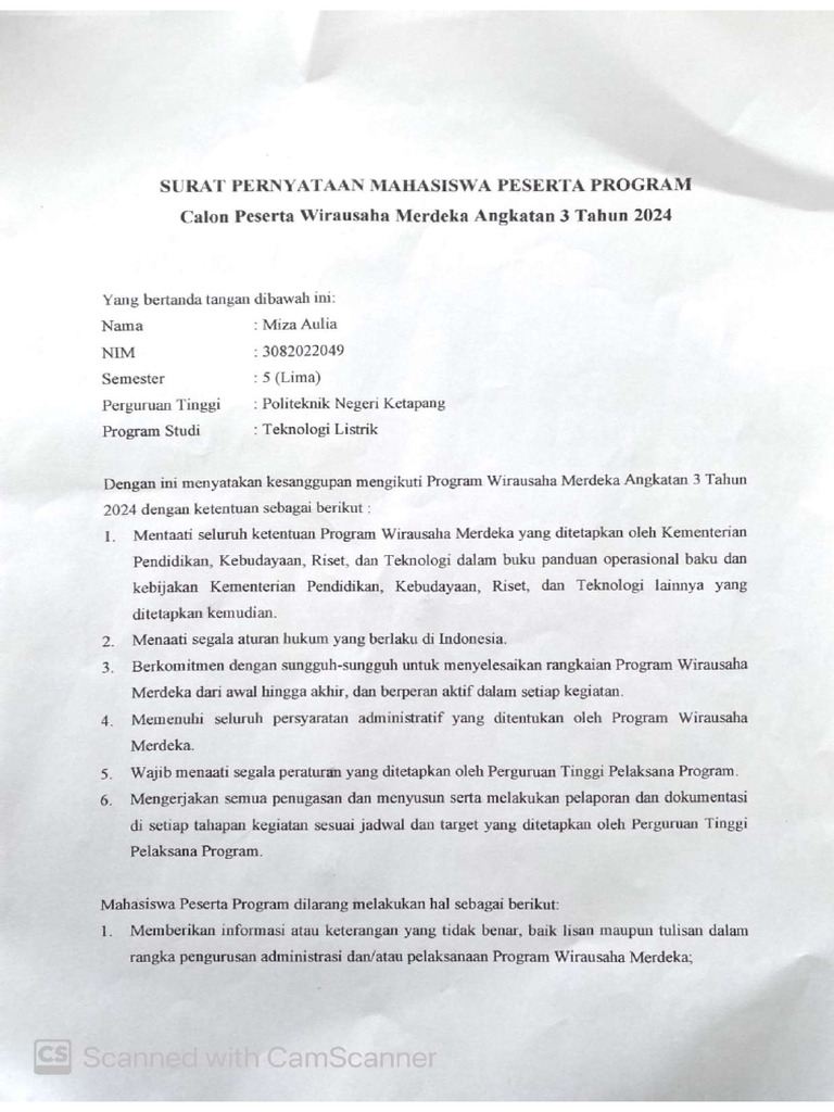 Surat Pernyataan Peserta Program | PDF