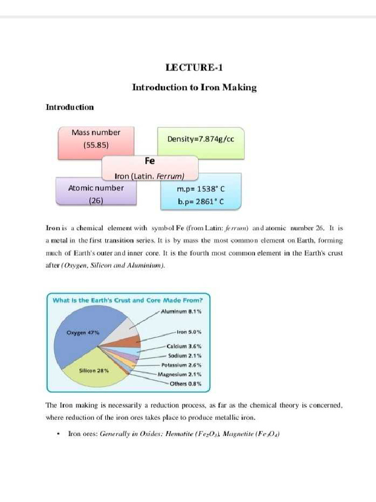 Iron making_Lectere1(Introduction to Iron making) | PDF