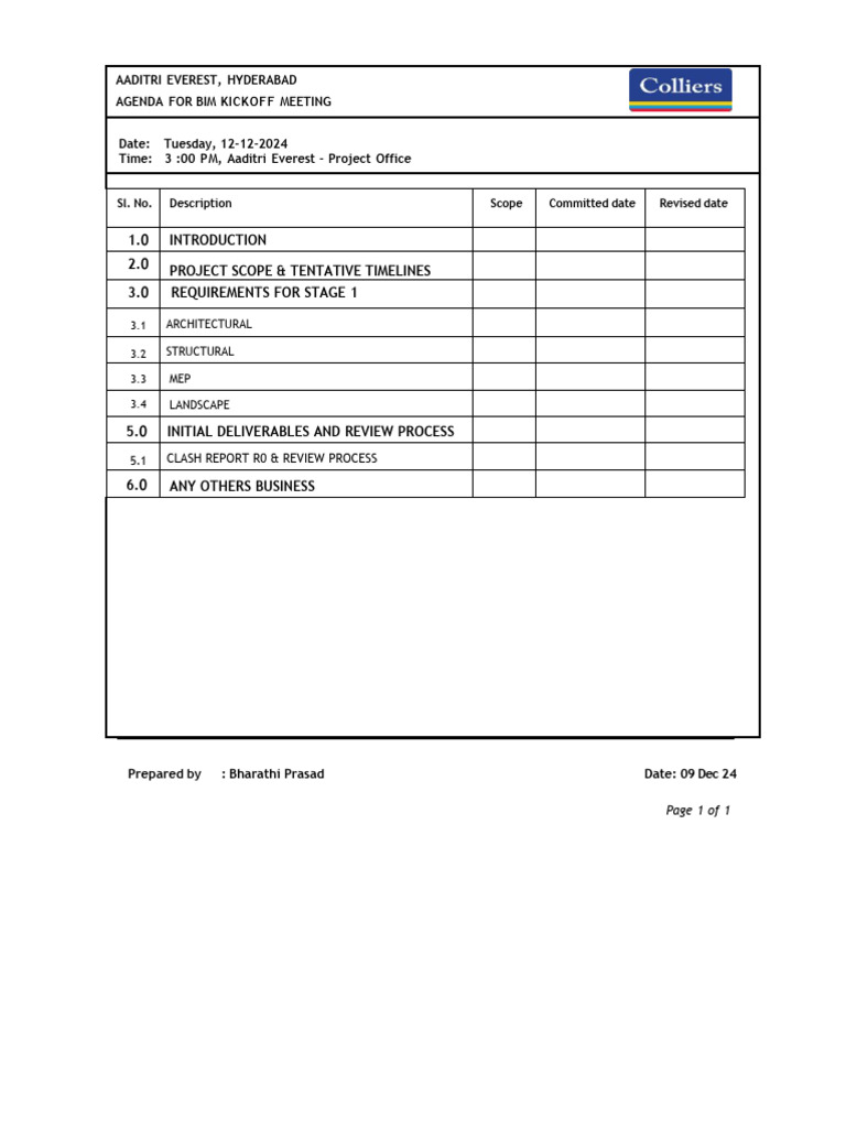 BIM Kickoff Meeting Agenda - 12 Dec 2024 | PDF