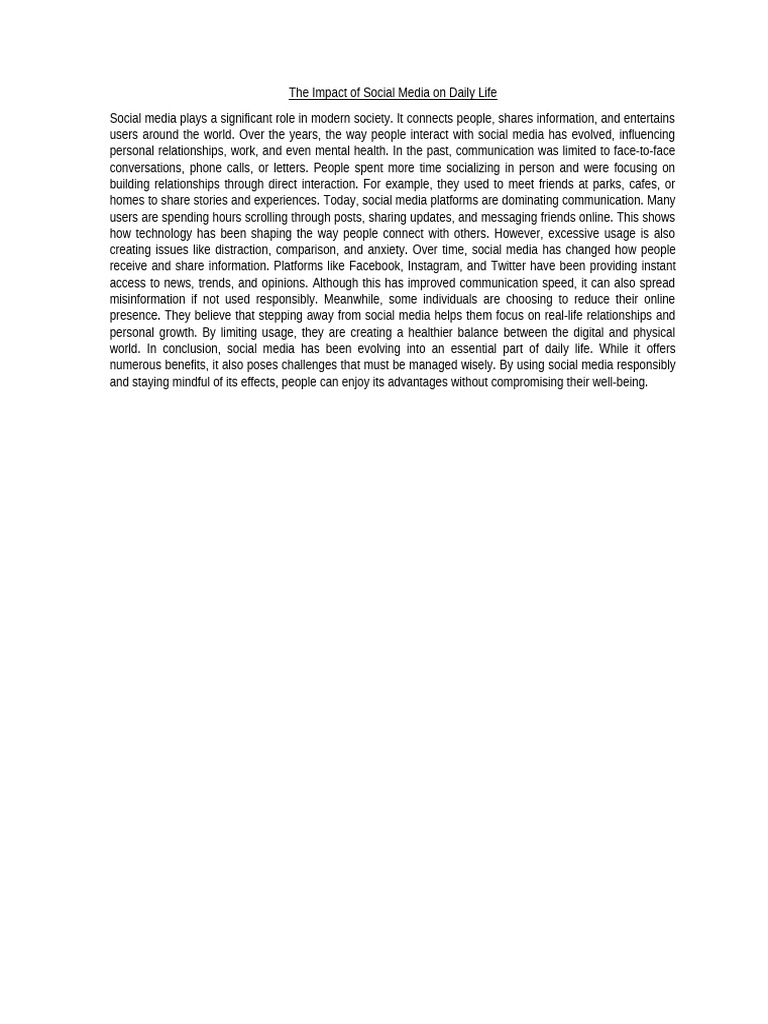 The Impact of Social Media On Daily Life | PDF