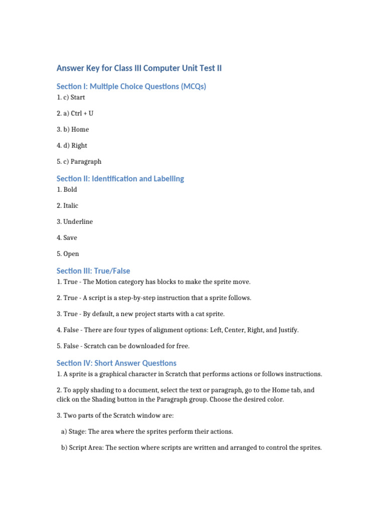 Class III Computer Answer Key | PDF