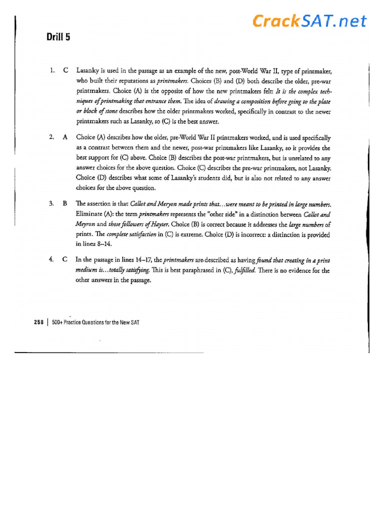SAT Reading Practice Test 5 Answer Explanations | PDF