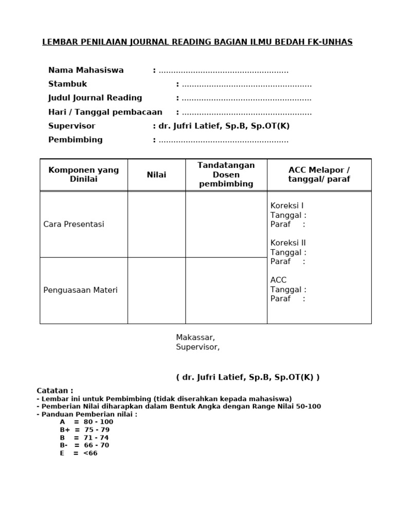 Lembar Penilaian Journal Reading Bedah | PDF