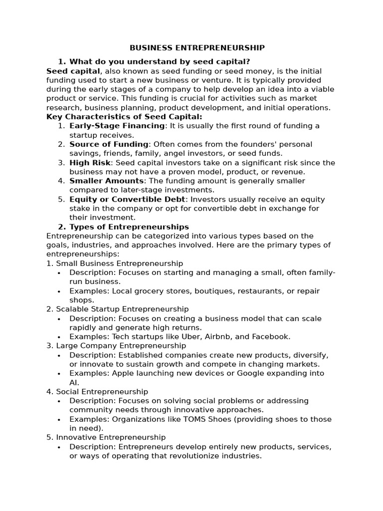 Business Entrepreneurship | PDF | Entrepreneurship | Small Business ...