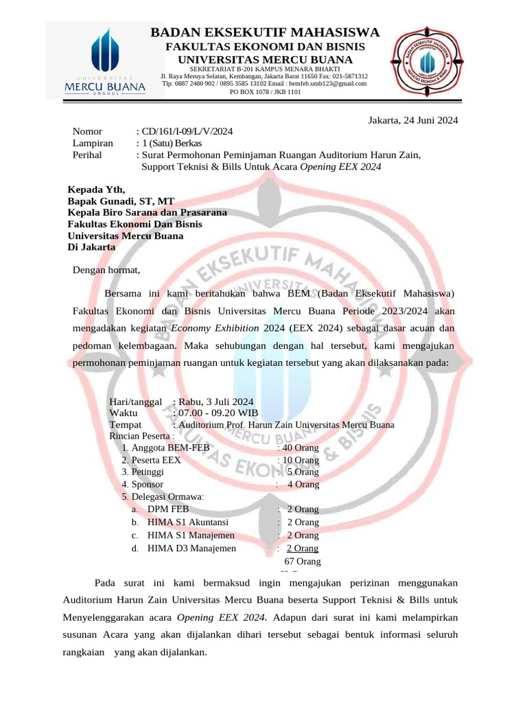 Surat Peminjaman Ruangan Opening Eex | PDF