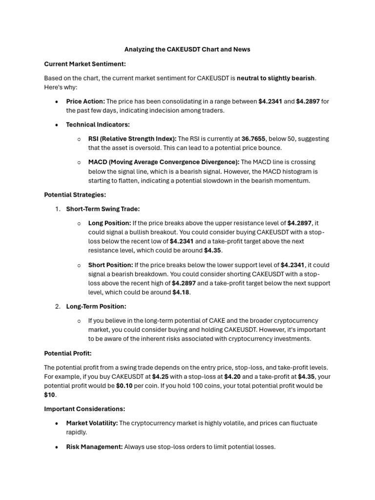 CAKEUSDT Analysis: RSI & MACD Insights | PDF | Investing | Private Sector