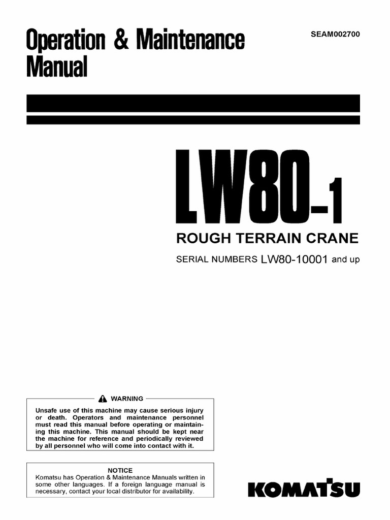 Komatsu Mobile Cranes LW80-1 Operation and Maintenace Manual SEAM002700 | PDF
