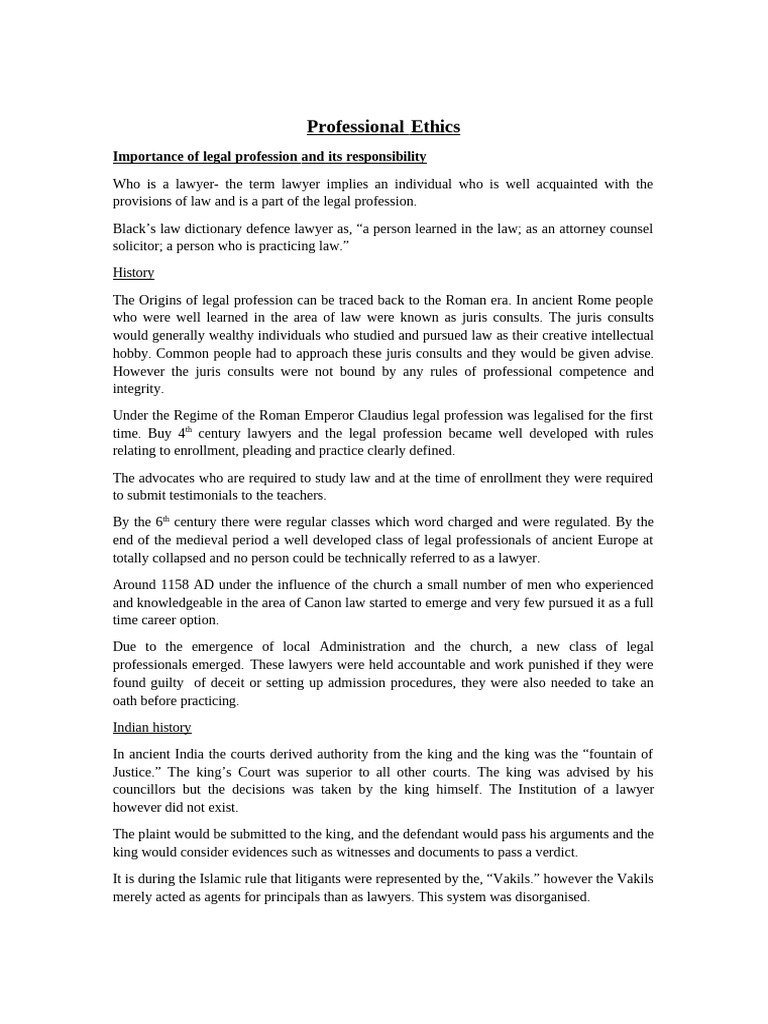 Professional Ethics - Unit 1 and 2 | PDF | Advocate | Barrister