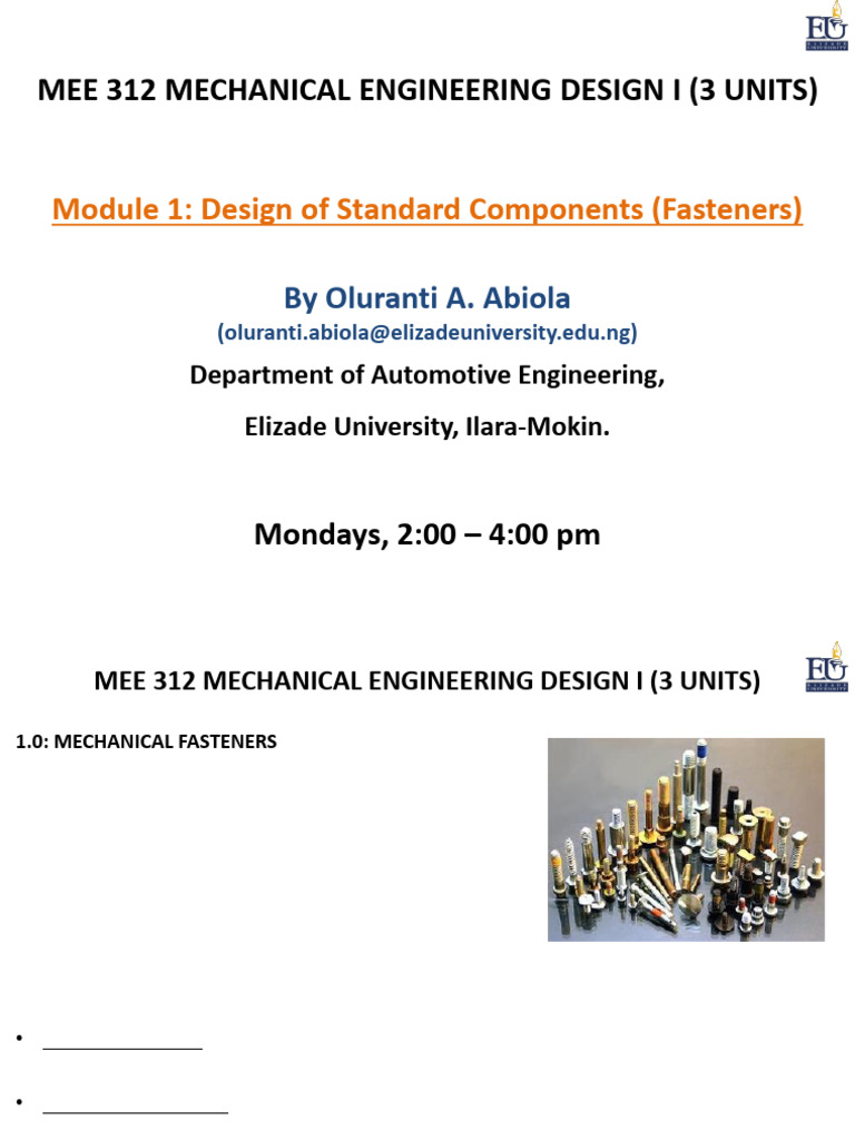 Design of Standard Components, Fasteners (I) . | PDF | Screw | Metalworking