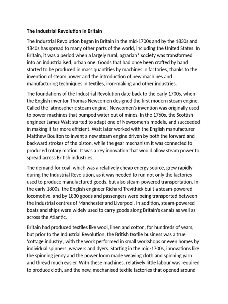 The Industrial Revolution in Britain | PDF | Industrial Revolution ...