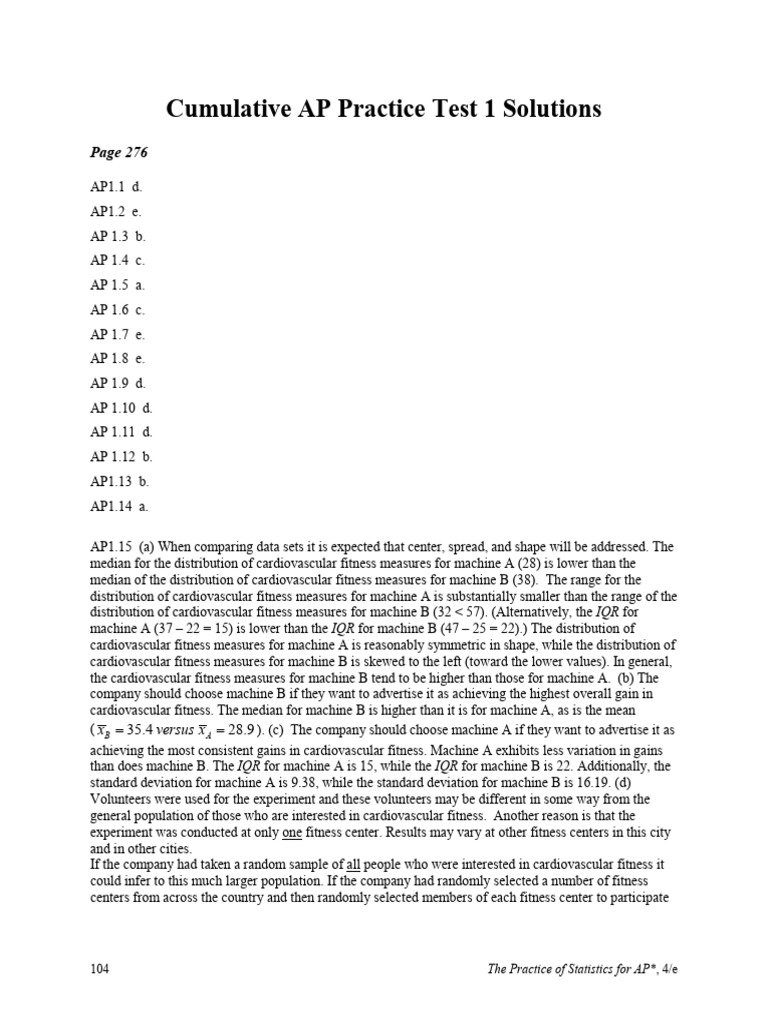 AP Statistics Cumulative Test Solutions | PDF