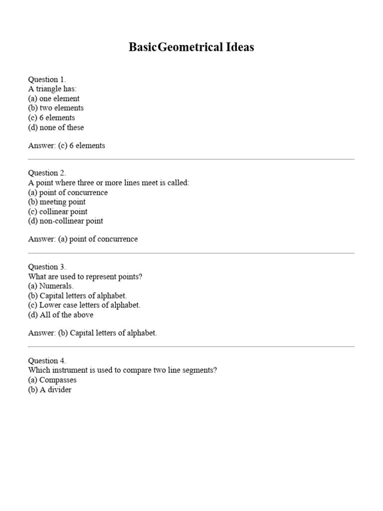 C6 Basic Gemimetry MCQ | PDF | Circle | Euclidean Geometry