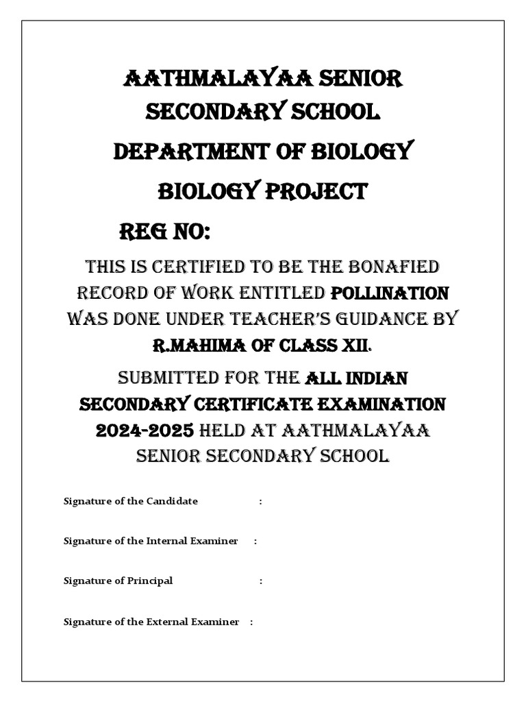 Class XII Biology Project on Pollination | PDF
