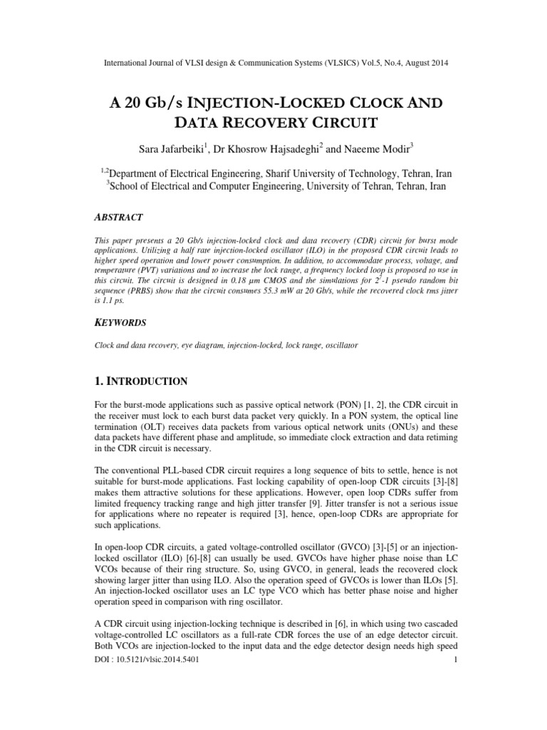 A 20 Gb/s INJECTION-LOCKED CLOCK AND DATA RECOVERY CIRCUIT | PDF ...