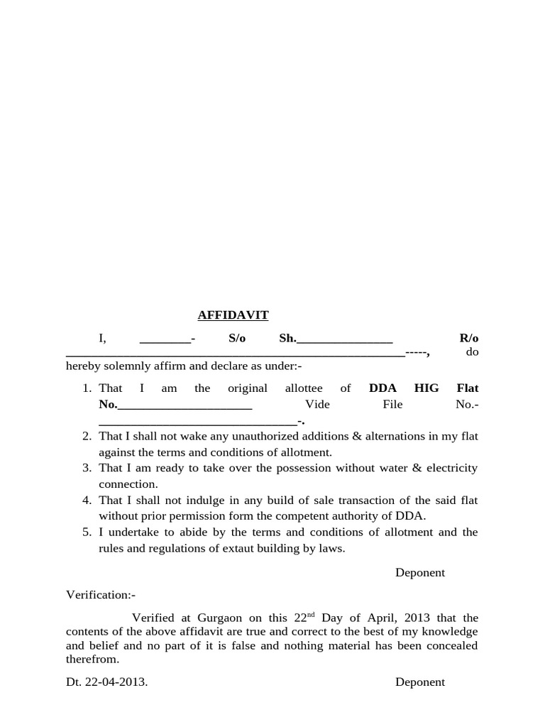 Affidavit For DDA Flats | PDF
