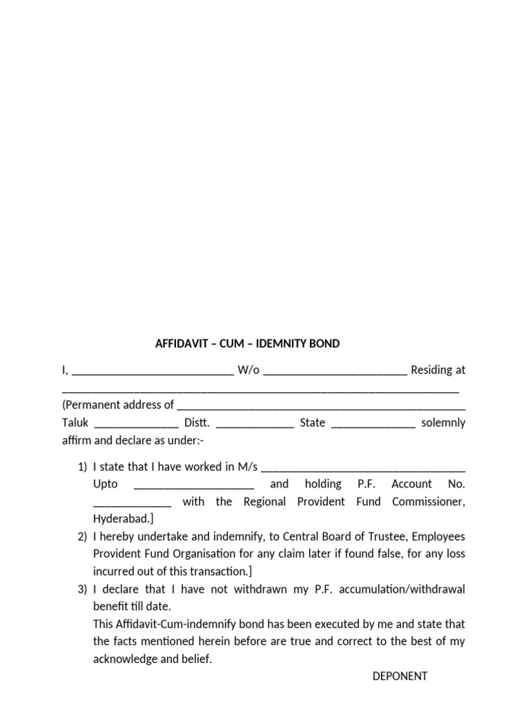 Affidavit For Indemnity Bond PF | PDF