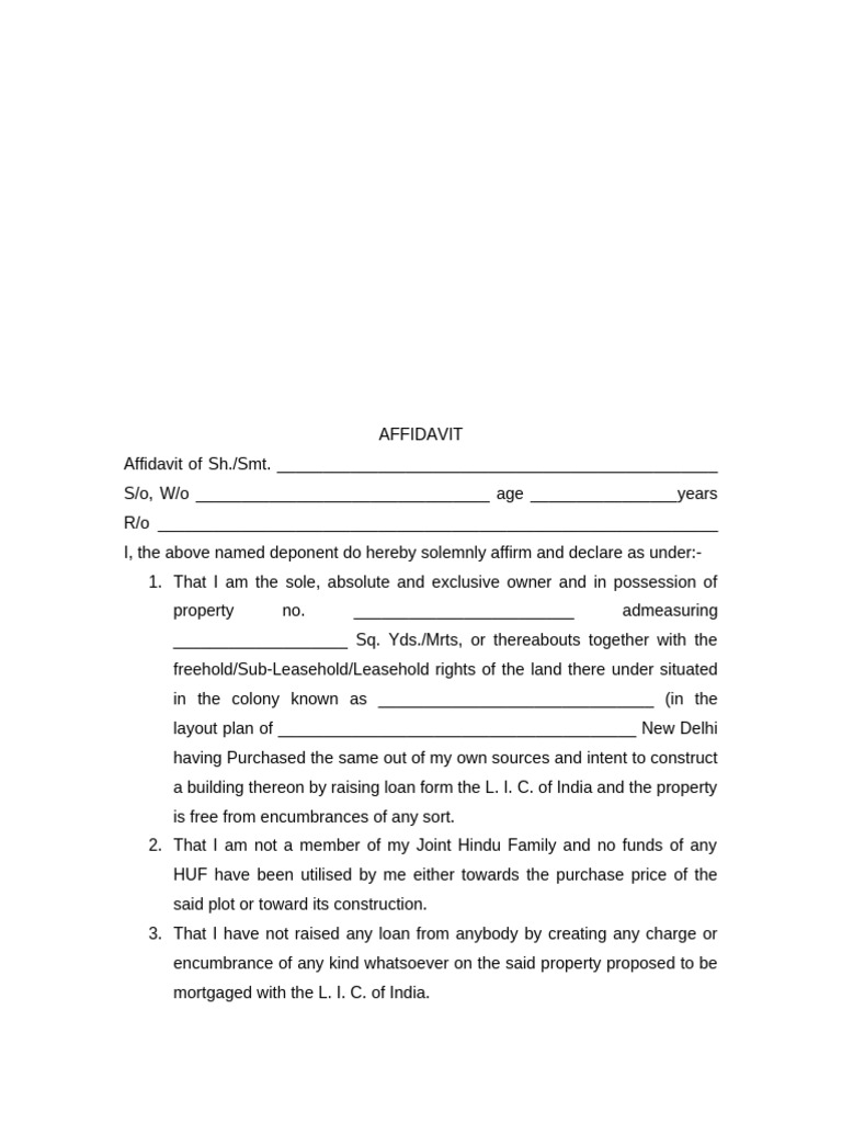 Affidavit-For-LIC-Mortgage-Home-Loan | PDF | Affidavit | Mortgages