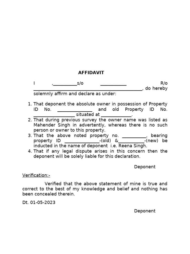 Property Ownership Affidavit Template | PDF