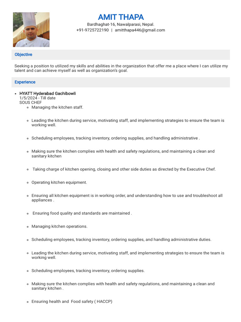 Chef thapa CV.. (2) | PDF | Chef | Restaurants