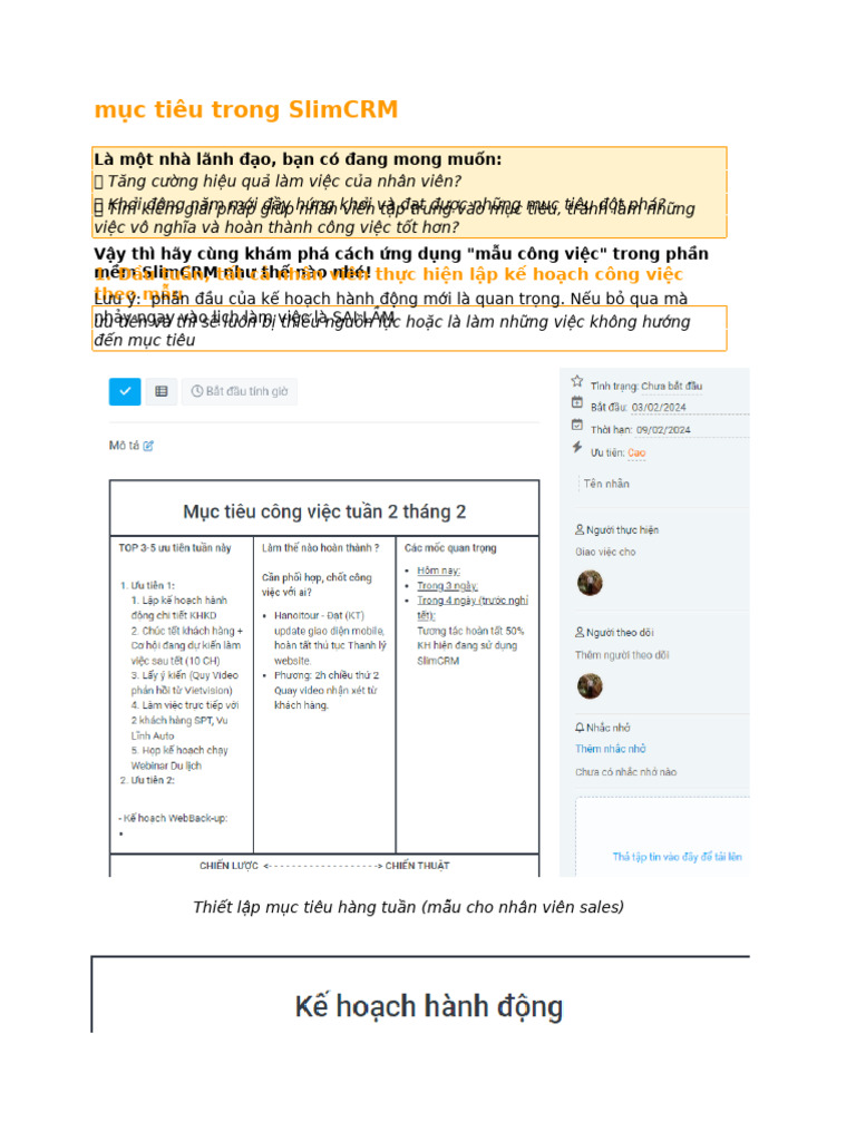 (SlimCRM) Mẫu Kế Hoạch Công Việc Nhân Viên Sales | PDF