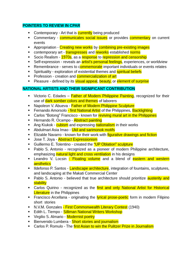 Pointers To Review in Cpar | PDF | Philippines