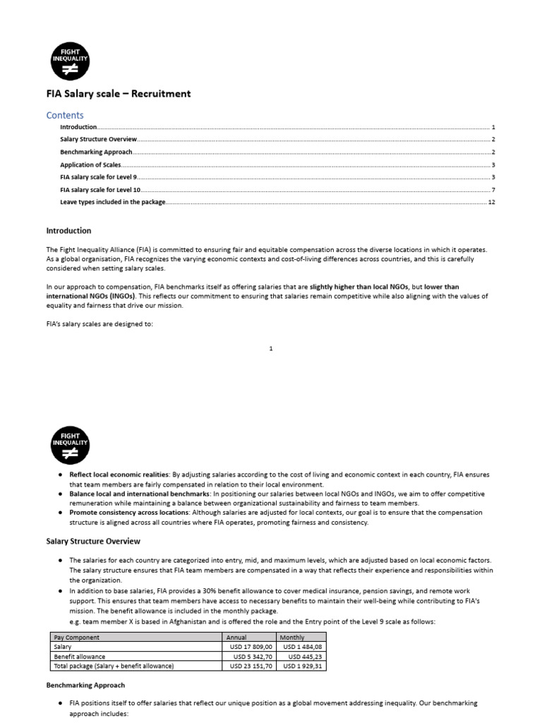 FIA Salary Scales Document | PDF | Cost Of Living | Salary