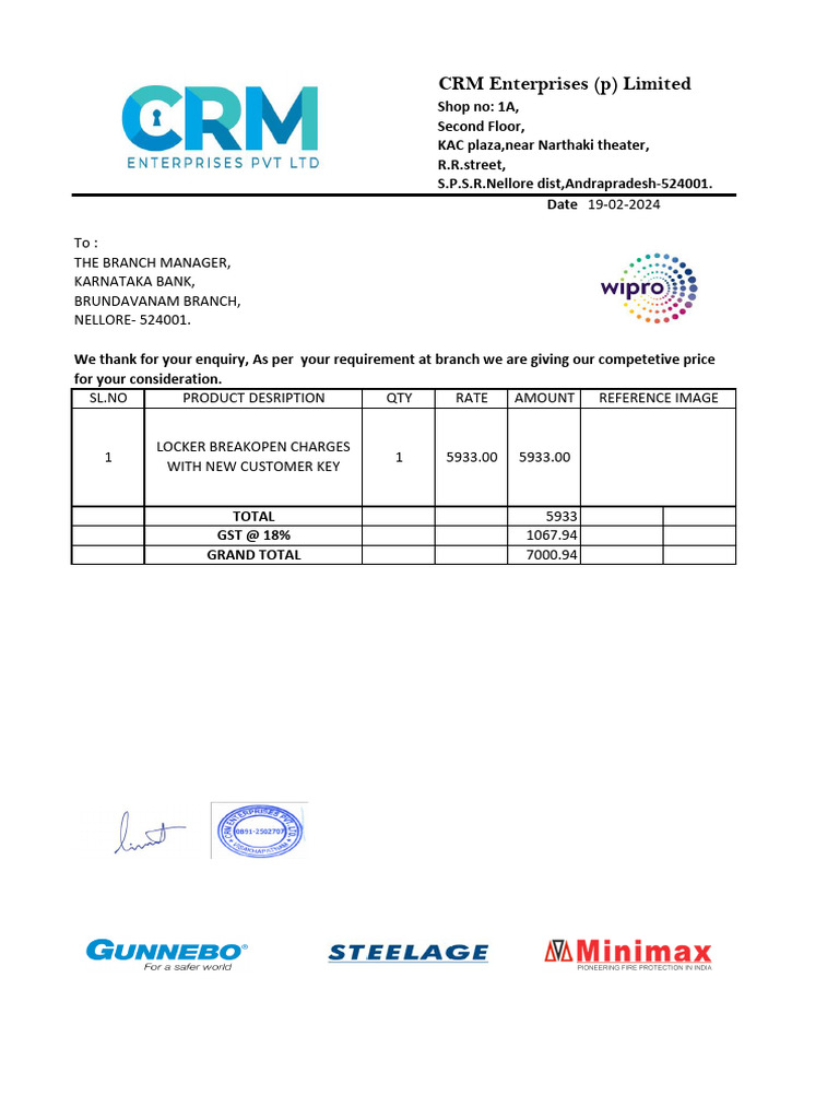 Karnataka Bank NLR Service Quotation | PDF
