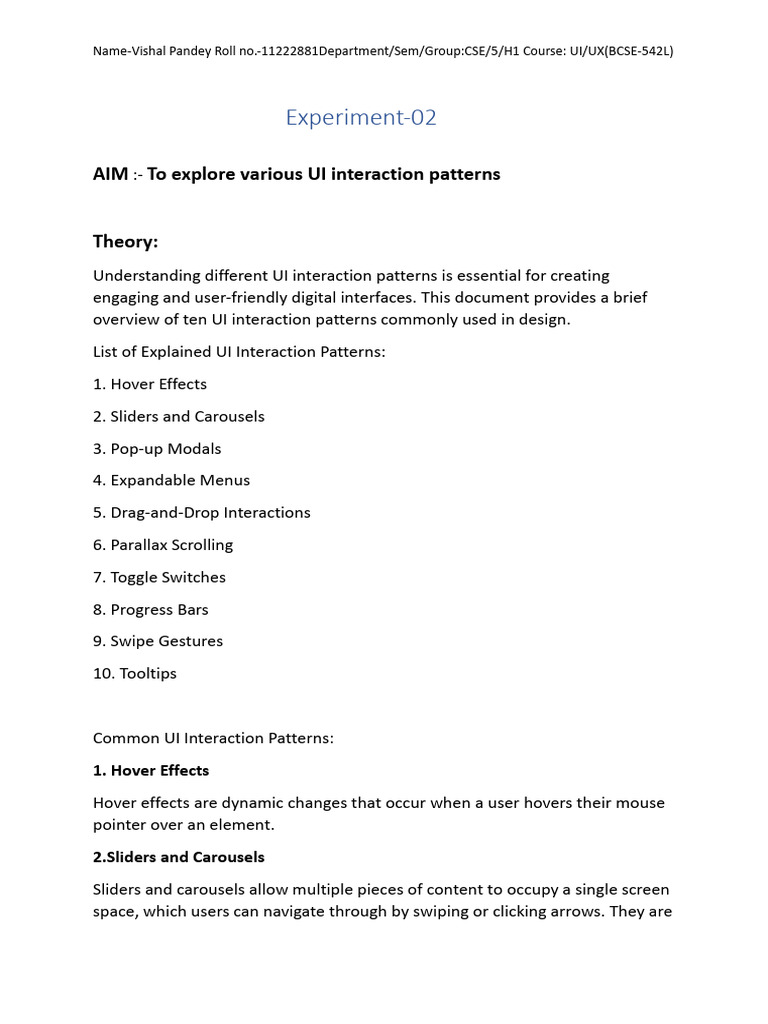 UI Interaction Patterns Guide | PDF | User Interface | Cyberspace