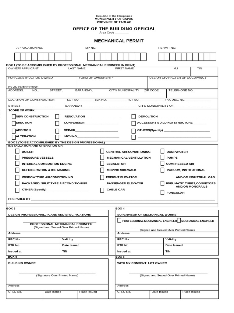 MECHANICAL-PERMIT-FORM-front-back-3-copies | PDF | Elevator
