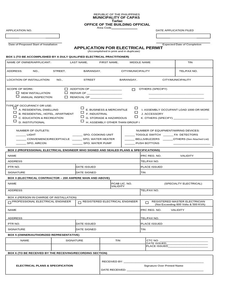 ELECTRICAL PERMIT FORM Front Back 3 Copies 1 | PDF | Electrical Engineering