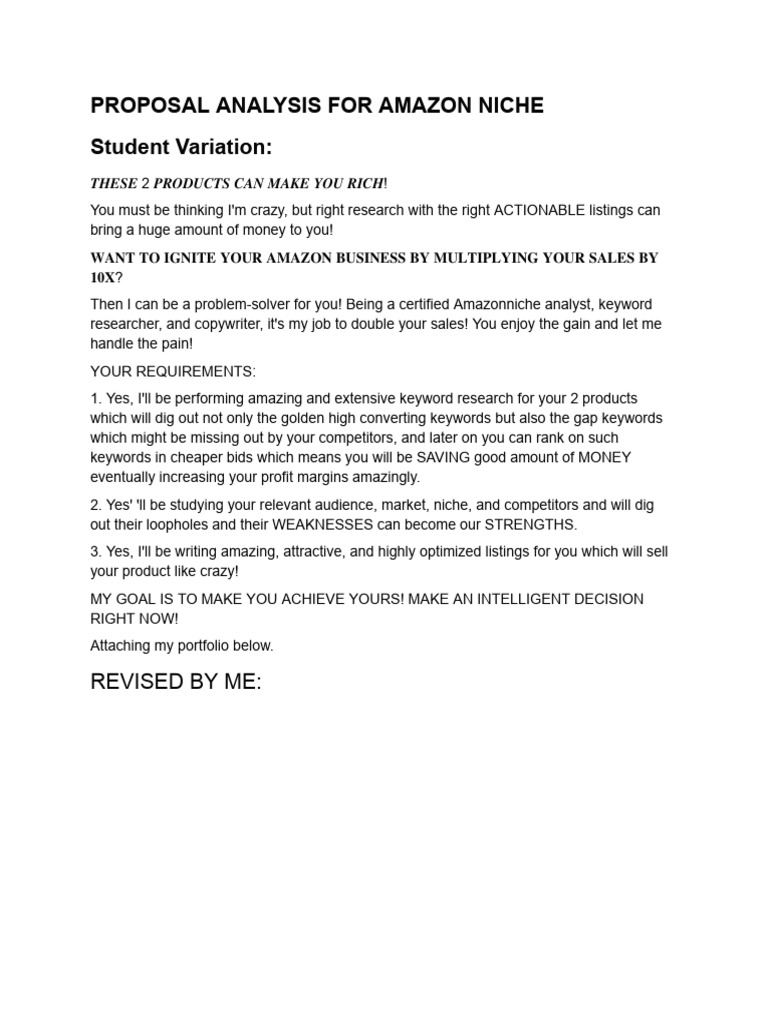 Proposal Analysis For Amazon Niche | PDF