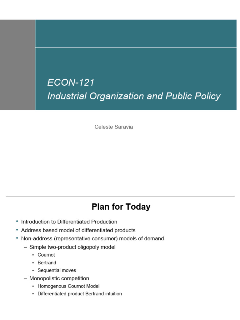ECON-121 Industrial Organization and Public Policy: Celeste Saravia | PDF | Demand | Microeconomics
