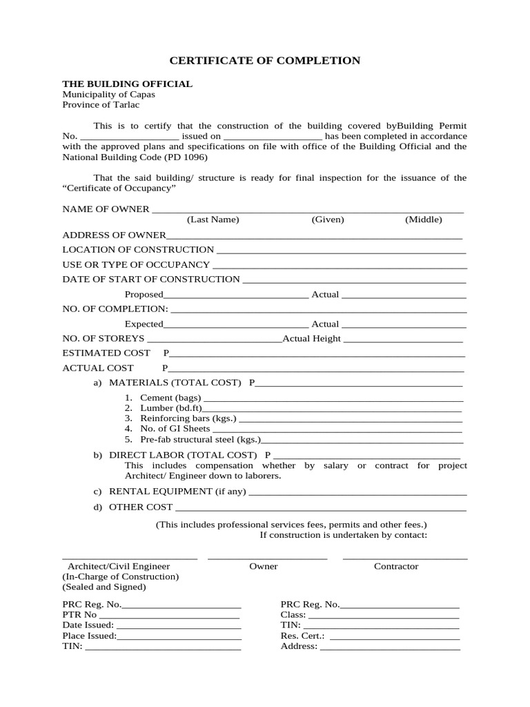 CERTIFICATE OF COMPLETION 3 Copies | PDF | Real Estate