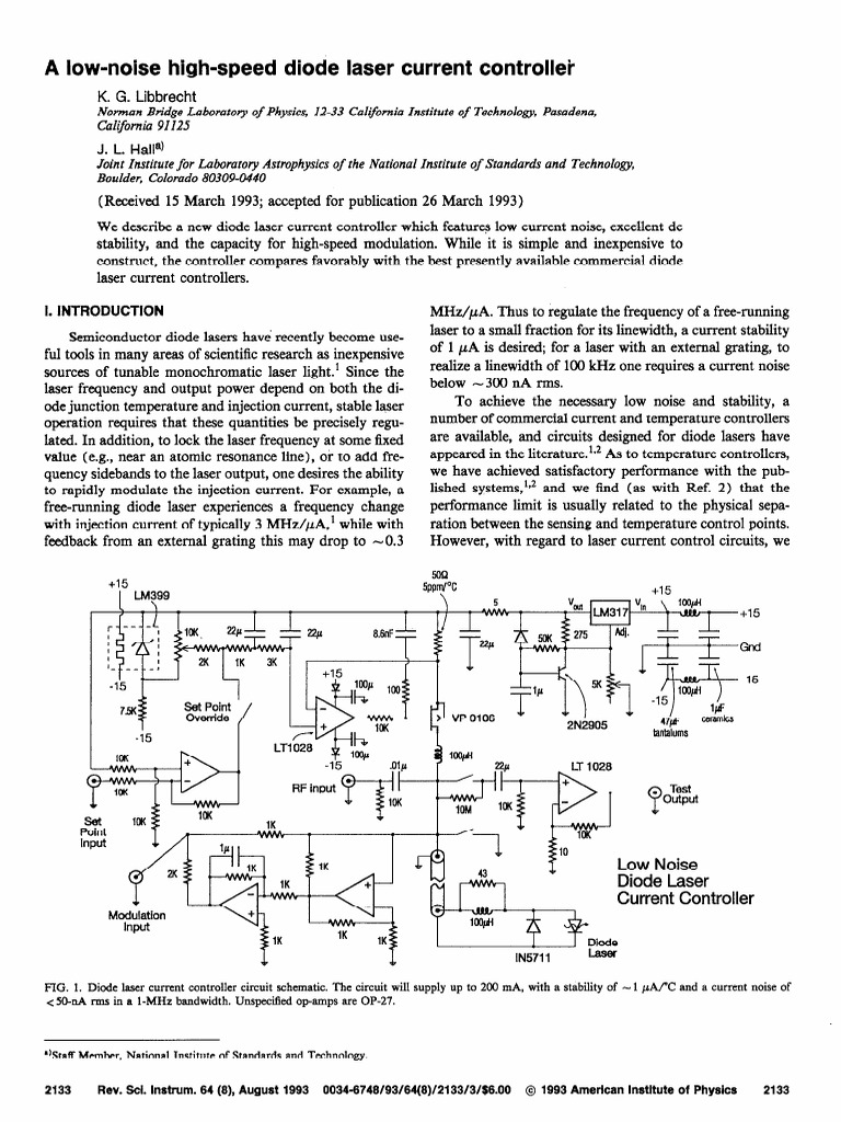 A Low-Noise High-Speed Diode Laser Current Controller (K. G. Libbrecht, J. L. Hall, 1993) | PDF ...