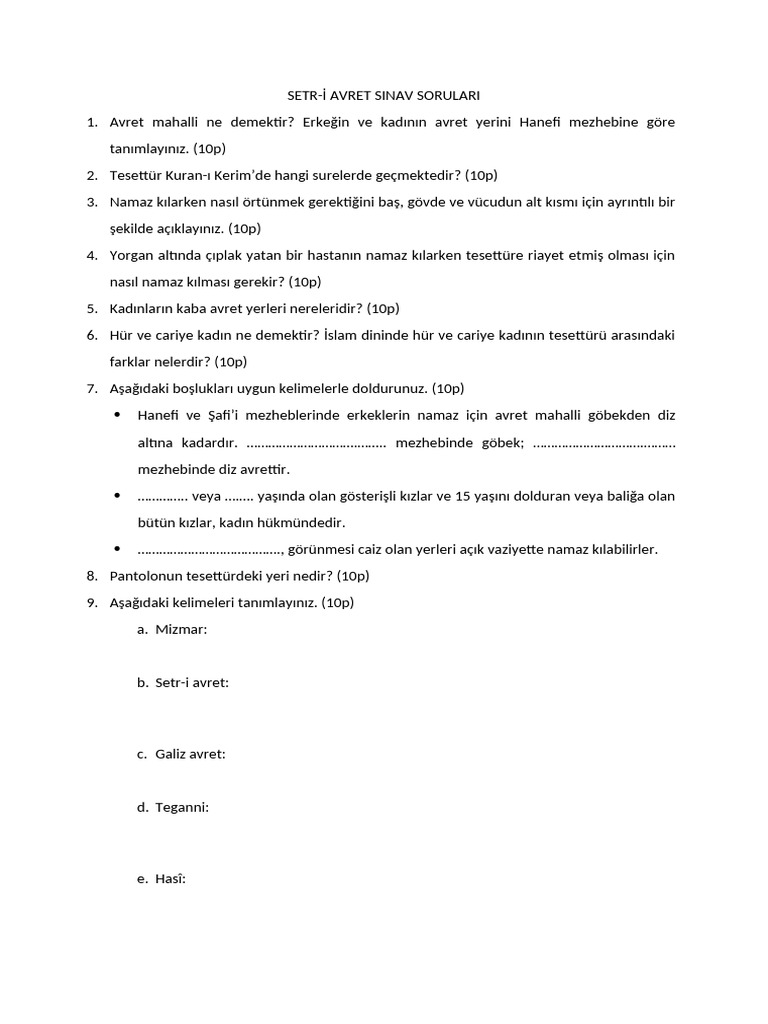 Setr-I Avret Sorular | PDF