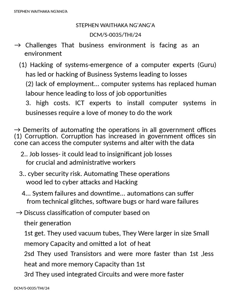 Stephen Waithaka Ict Assno | PDF | Operating System | Read Only Memory