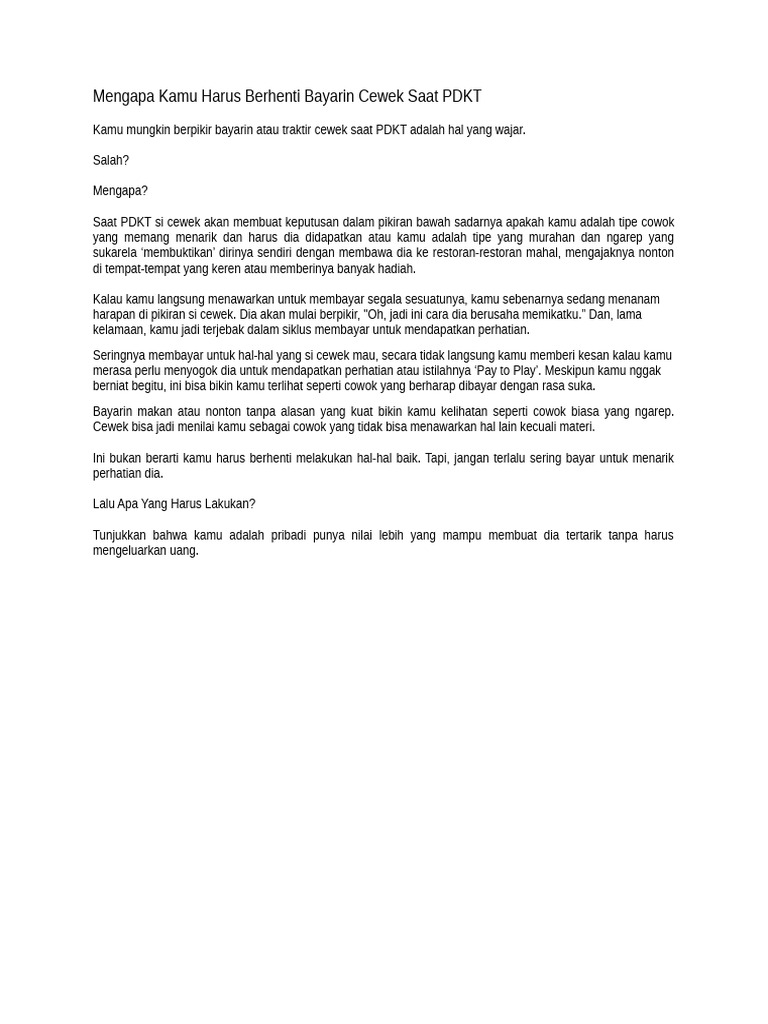 Mengapa Kamu Harus Berhenti Bayarin Cewek Saat PDKT | PDF