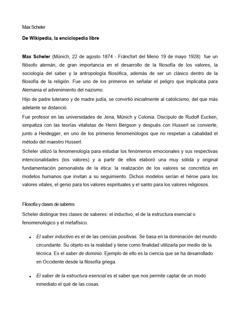 Max Scheler | PDF | Metafísica | Filosofía occidental
