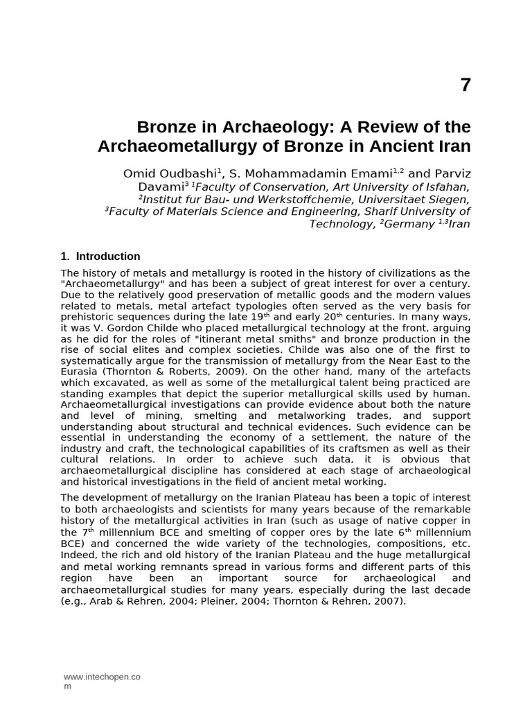 Bronze in archaeology a review of the archaeometallurgy of bronze in ...