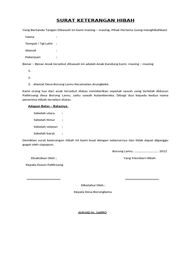 Surat Keterangan Hibah | PDF